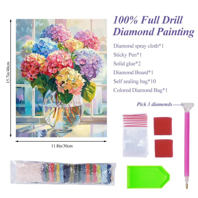 HASTHIP® Diamond Painting Kits for Adults, Color Hydrangea 5D Diamond ...
