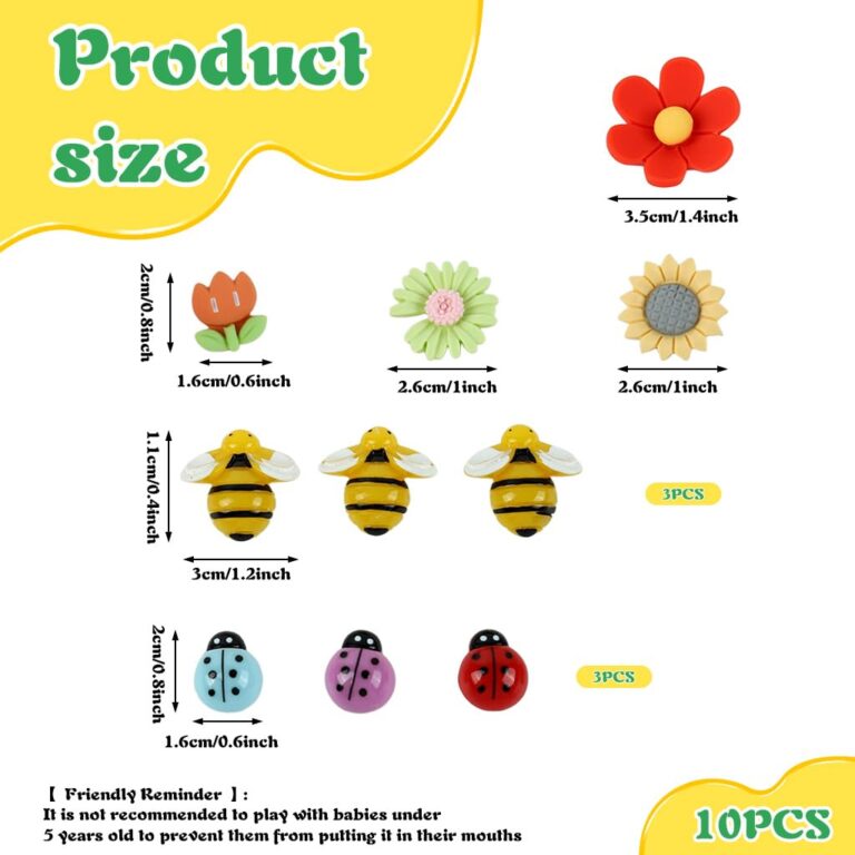 HASTHIP® Cartoon Fridge Magnets 10 Pack with Resin Flower Designs and ...