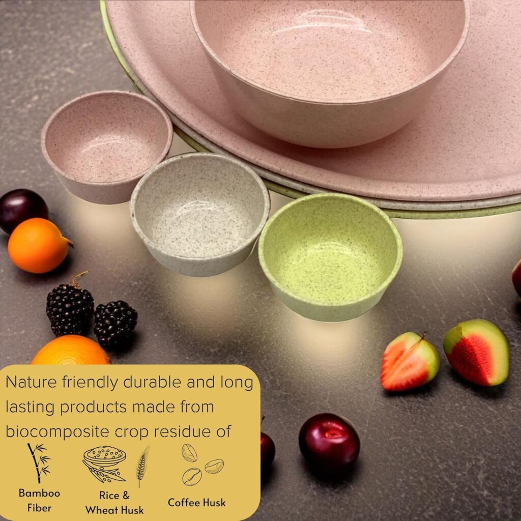 Happy Cove Eco-Friendly Dinner Set – 6 Plates, 6 Bowls & 6 Sauce Bowls ...