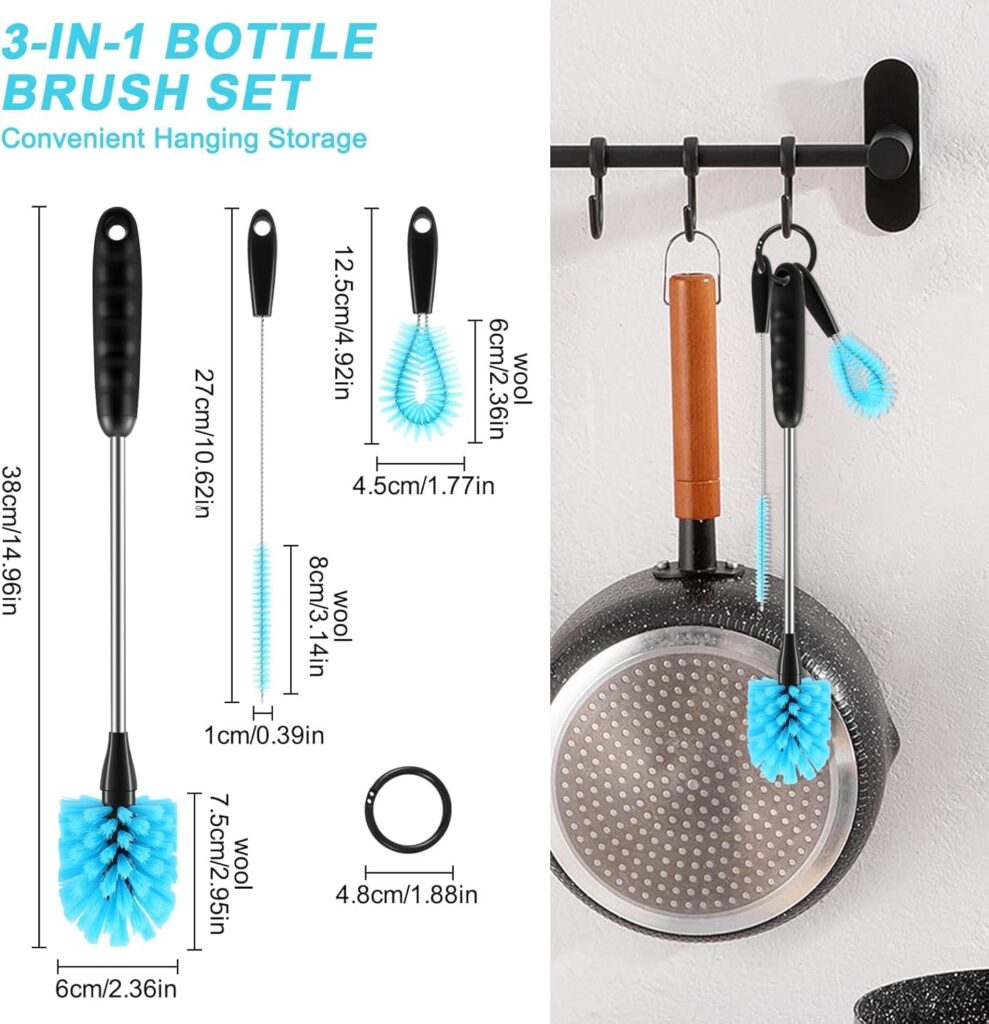 3Pcs Bottle Cleaner Brush Set, 15 inch Long Handle Washing Baby Bottle ...