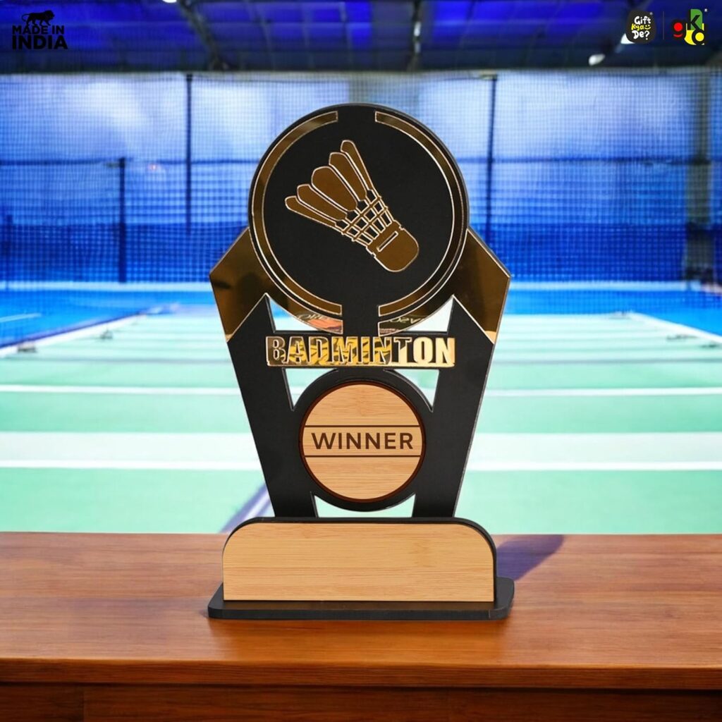 Gift Kya De Wooden & Acrylic Sports Trophy – Badminton Winner Award (8 ...