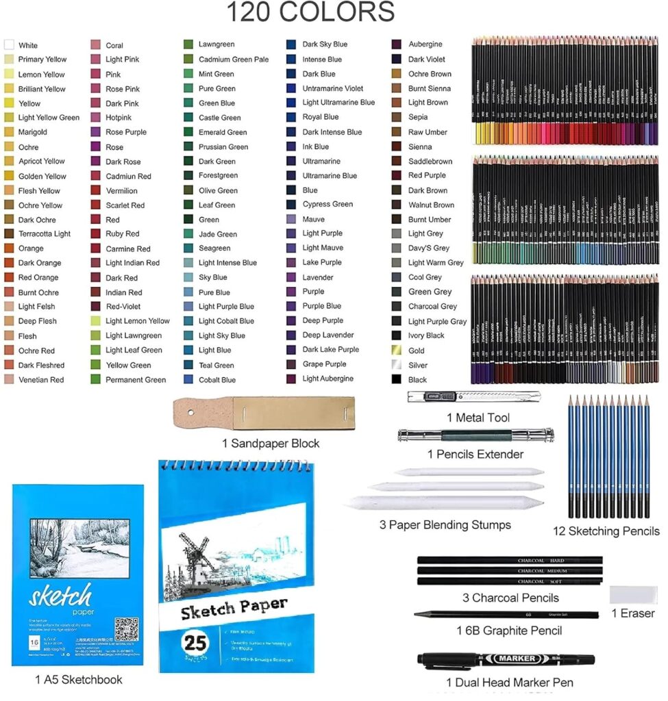 Corslet 146 Pc Drawing Pencils For Artists Kit With 16 & 25 Page A5 ...