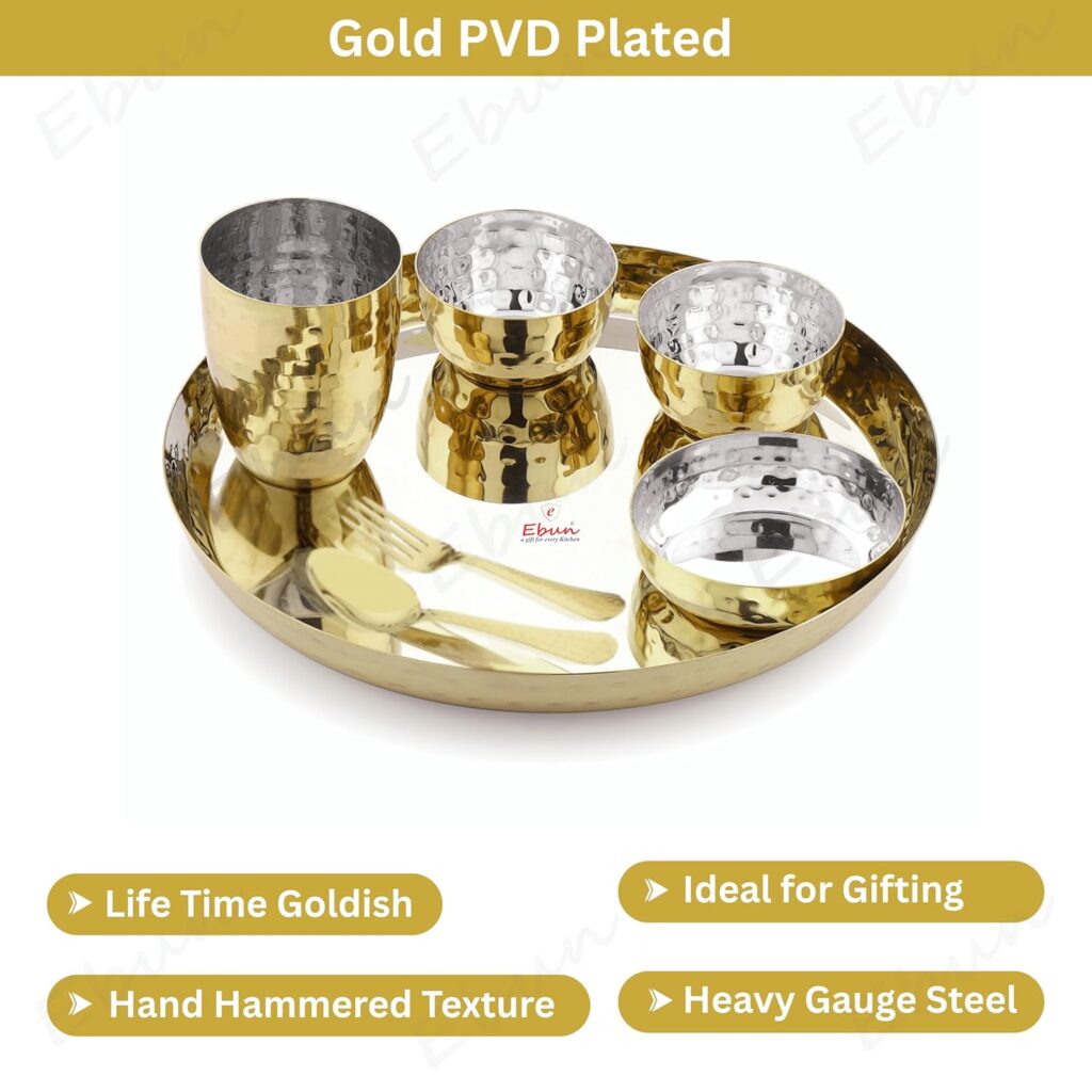 Ebun Gold PVD Hammered Stainless Steel Dinner Set – 7 Pcs | Heavy Gauge ...