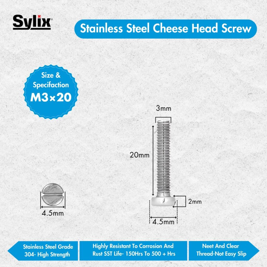 SYLIX M3 x 20mm Stainless Steel Cheese Head Slot Machine Screw, Nut ...