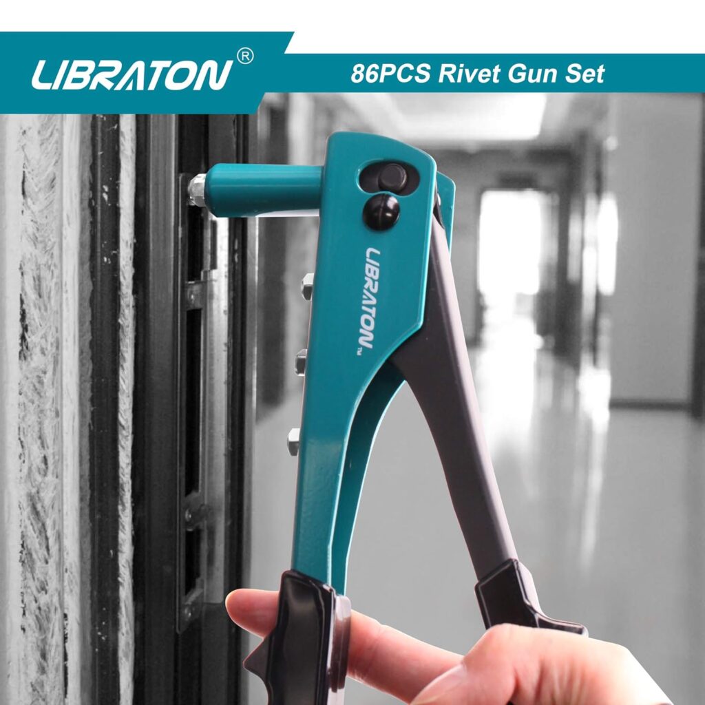 Libraton Heavy Duty Rivet Gun Kit with 80 Rivets & 4 Drill Bits – Hand ...