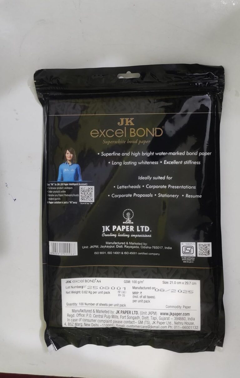 JK Excel Bond Paper, 100 GSM, White, A4 Size, 100 Sheets per Pack - You Mart
