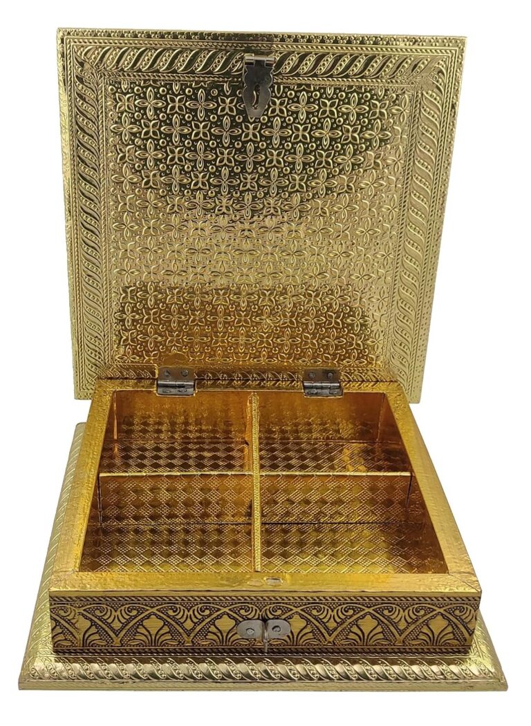 Purpledip Wooden Dry Fruits Box With Oxidized Metal Sheet 'Wild Flower': For 500 Grams Nuts ...