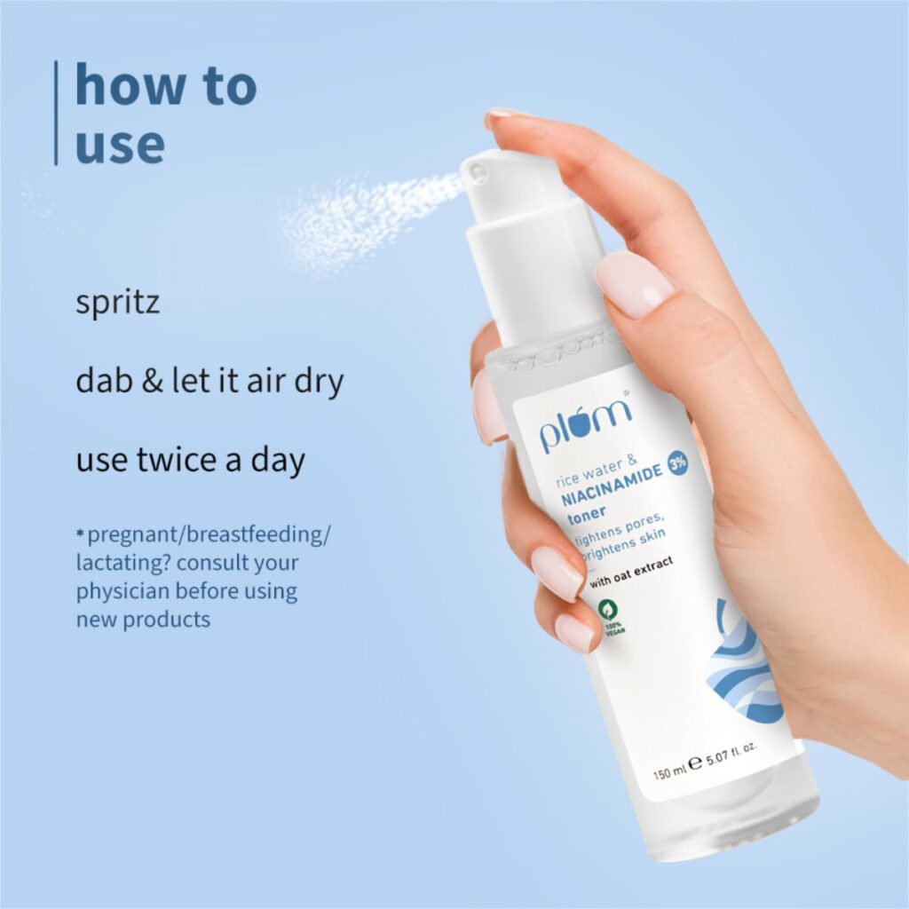 Plum 3% Niacinamide & Rice Water Face Toner | Alcohol-Free Toner for ...