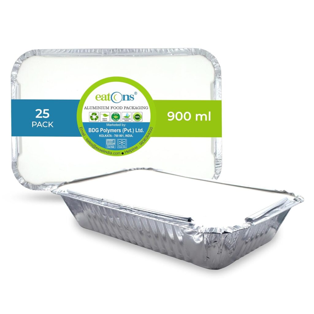EATONS 900ml Aluminium Food Packaging Containers [25 Pack] | Leak-Proof ...