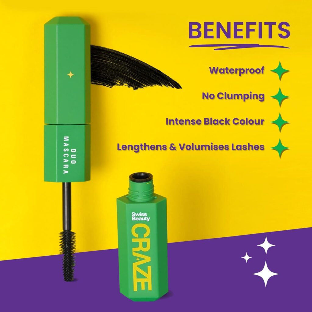 Swiss beauty Craze Duo Mascara | 2-in-1 Lengthening and Volumizing ...