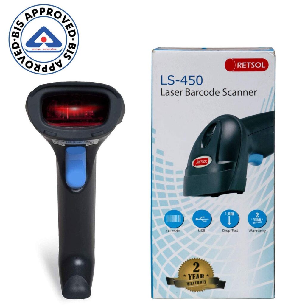 RETSOL LS 450 Laser Barcode Scanner BIS Approved Handheld 1D USB Wired ...