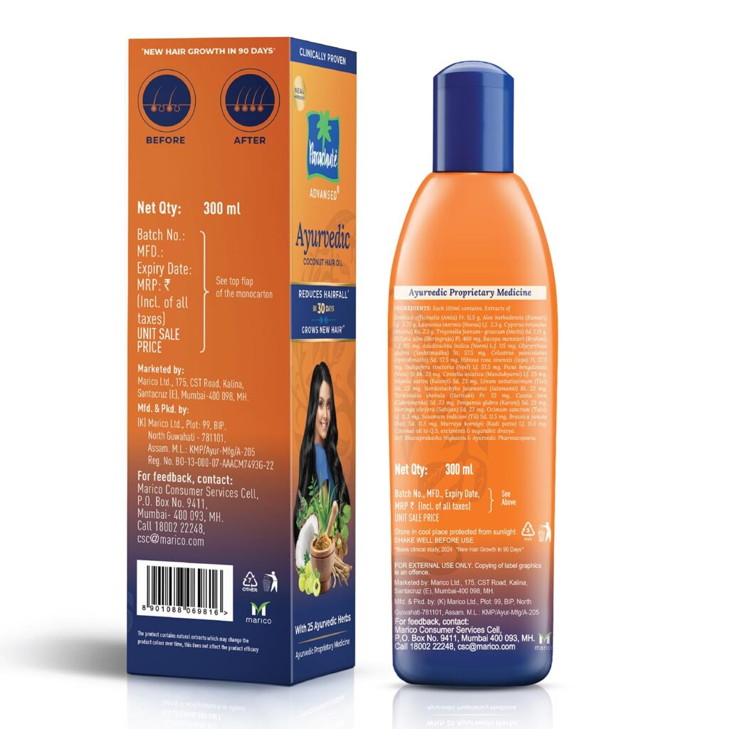 Parachute Advansed Ayurvedic Coconut Hair Oil | for Hair Fall Control ...