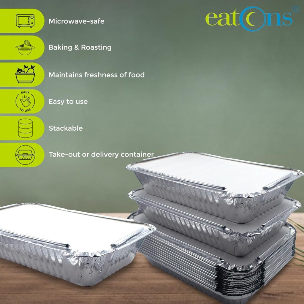 EATONS 900ml Aluminium Food Packaging Containers [25 Pack] | Leak-Proof ...